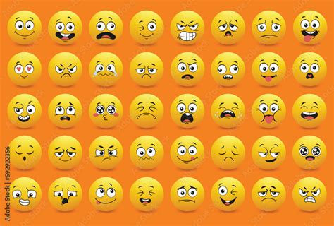 Big Set Of Emoticon Smile Icons Cartoon Emoji Set Vector Emoticon Set