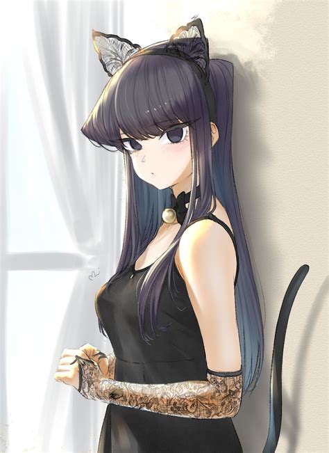 Long Hair Bare Shoulders Cat Girl Cleavage Looking At Viewer Black