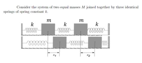 consider the system of two equal masses m joined together by three