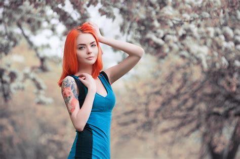 Depth Of Field Tattoo Redhead Hands In Hair Blue Eyes S Looking
