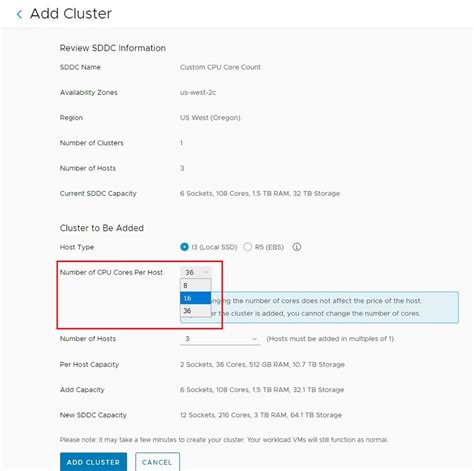 oracle on vmware cloud on aws custom cpu core count virtualize