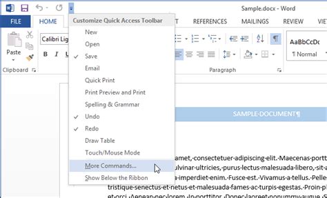 how to customize the quick access toolbar in office 2013