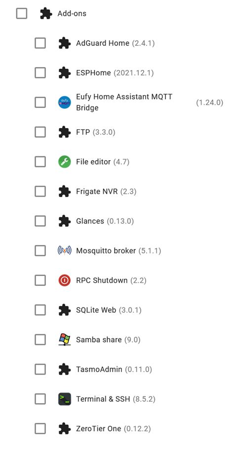 what is the minimum backup for ha and addons to work configuration