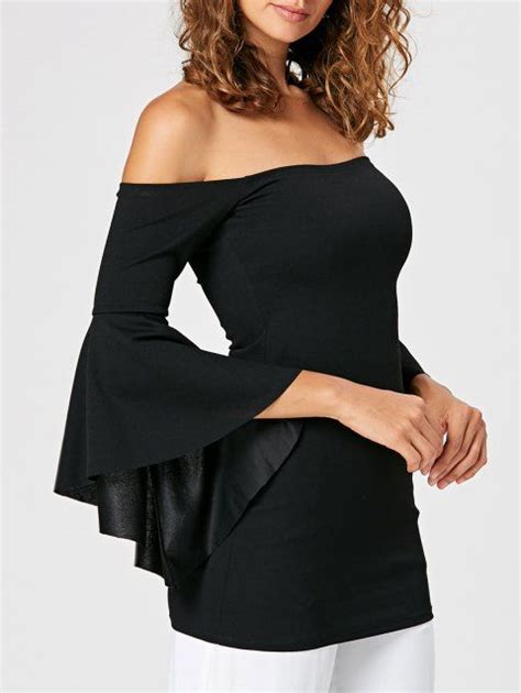 [41 Off] 2019 Fitted Off The Shoulder Flare Sleeve Blouse In Black M