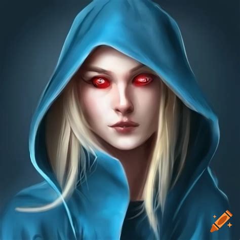Digital Art Of A Female Elf With Red Eyes And Long Blonde Hair In A