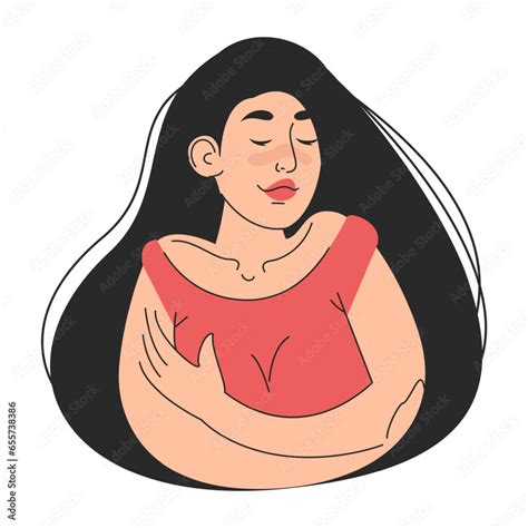 Love Yourself Concept Vector Isolated Self Love Woman Hugs Herself