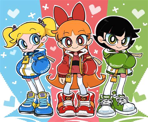 Safebooru 3girls Black Hair Blonde Hair Blossom Ppg Bubbles Ppg