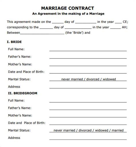 Free 14 Sample Marriage Contract Templates In Pdf Ms Word Pages