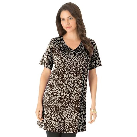 Roamans Womens Plus Size Short Sleeve V Neck Ultimate Tunic Long T
