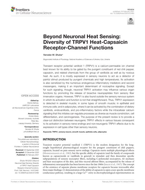 Pdf Beyond Neuronal Heat Sensing Diversity Of Trpv1 Heat Capsaicin