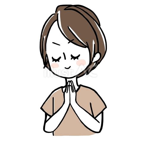 合掌する女性 ベージュイラスト No 25101585｜無料イラスト・フリー素材なら「イラストac」