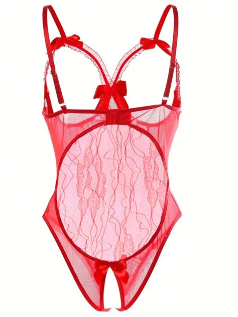Womens Sexy Lingerie Sheer Lace Open Back And Crotch Bodysuit