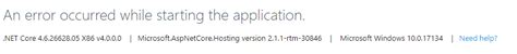 publishing asp core an error occurred while starting the application