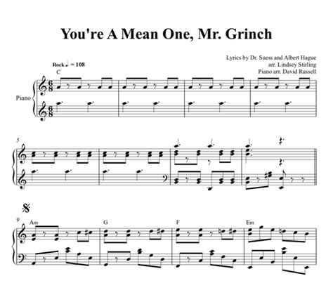 Piano Youre A Mean One Mr Grinch Lindsey Stirling Sheet Music