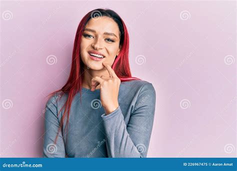 Young Caucasian Woman Wearing Casual Clothes Smiling Looking Confident