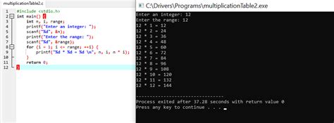 c program to generate multiplication table online