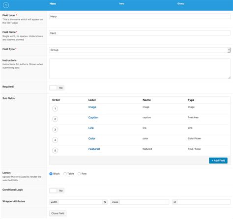 acf acf field group settings