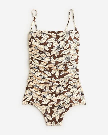 J Crew Ruched Bandeau One Piece Swimsuit In Floral For Women