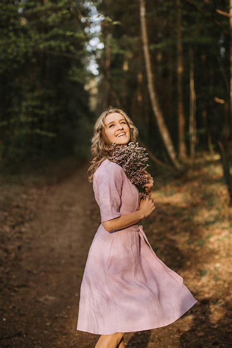 Linen Wrap Dress Wind Lavender Dress Breastfeeding Dress Etsy