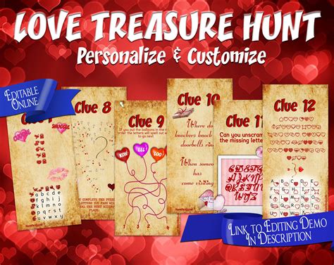 Romantic Scavenger Hunt Clues Editable Puzzles And Riddles Open Chests