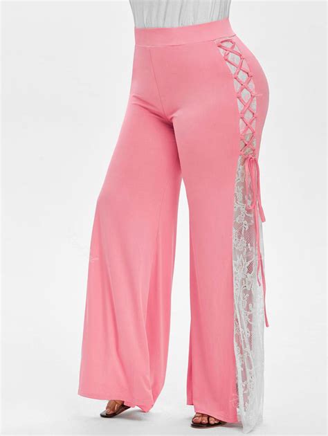 Plus Size Lace Insert Bell Bottom Pants [41 Off] Rosegal