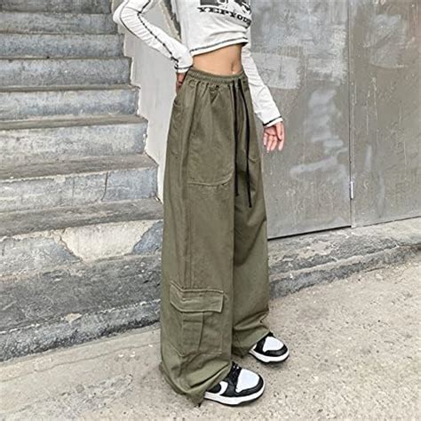Linsennia Cargohose Damen Baggy Y2k Cargo Parachute Pants Weite