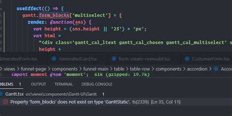 reactjs property form blocks does not exist on type ganttstatic