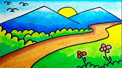 Cara Menggambar Pemandangan Gunung Yang Mudah Sekali How To Draw