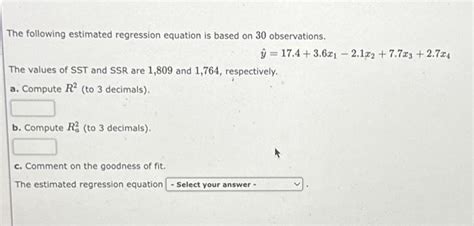 Solved The Following Estimated Regression Equation Is Based