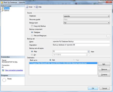 how to create database backup in sql server 2012