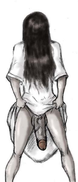 Yamamura Sadako The Ring 1girl Black Hair Futanari Long Hair