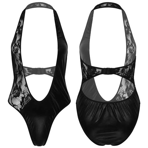 Sexy Women See Through Lace Bodysuit Deep V Neck Sleeveless Bodysuit