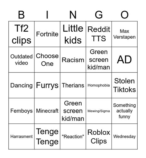 Youtube Shorts Bingo Card