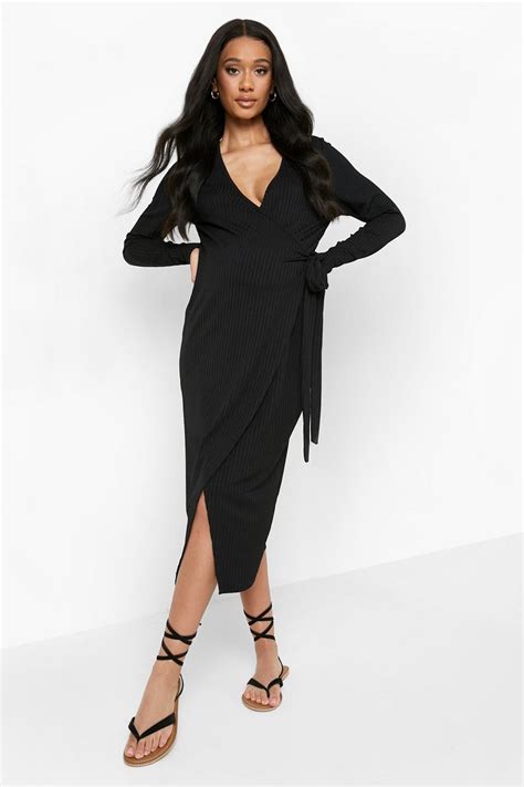 Maternity Rib Wrap Midi Dress Boohoo