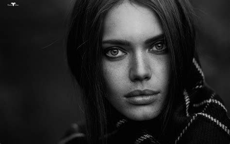 Wallpaper Women Model Looking At Viewer Face Monochrome Dmitry