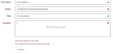 validate a form using jquery and bootstrap validator
