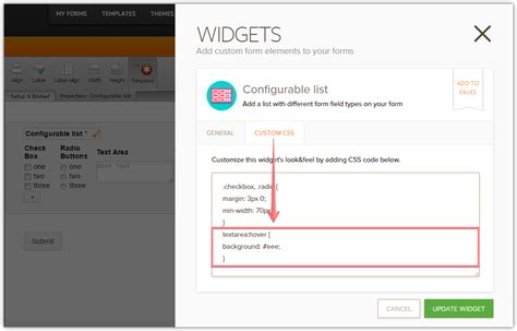configurable list adding custom css styles