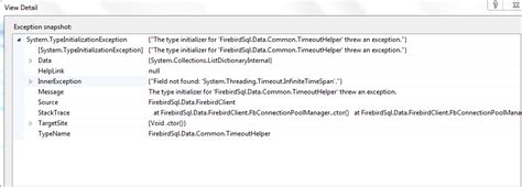 connect to firebird database with c throws type initializer
