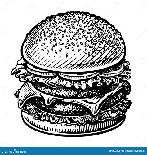 Croquis Cheeseburger Illustration De Hamburger Pour Le Menu Du