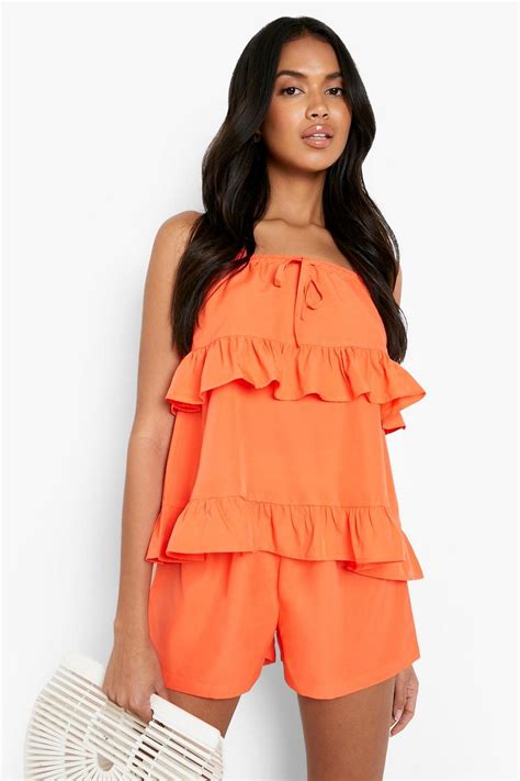 Womens Ruffle Crop And Flippy Shorts Boohoo Uk