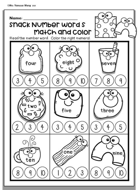 Kindergarten Math Worksheets Numbers 1 10 Number Words Etsy