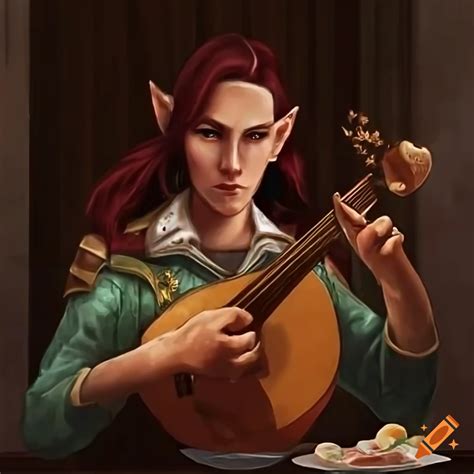 Illustration Of A Half Elf Bard Playing The Lute