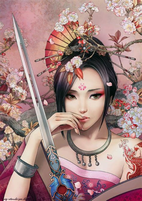 Téléchargement En Cours Geisha Art Anime Warrior Girl Art