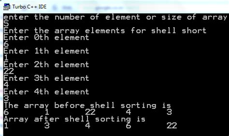 simple implementation or simulation of shell sort algorithm in c