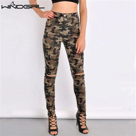 Windgirl Casual Camo Jeans Women Spring Vintage Stretch Slim Camouflage