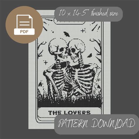 The Lovers Skeleton Tarot Card Cross Stitch Pattern Pdf Etsy