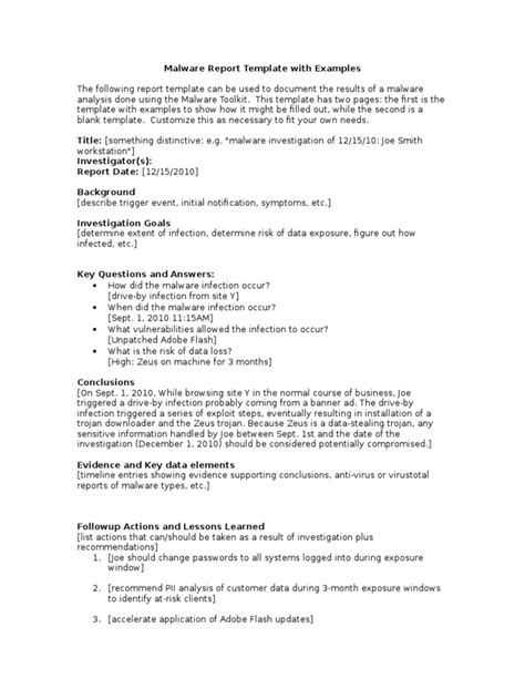 malware report template malware antivirus software