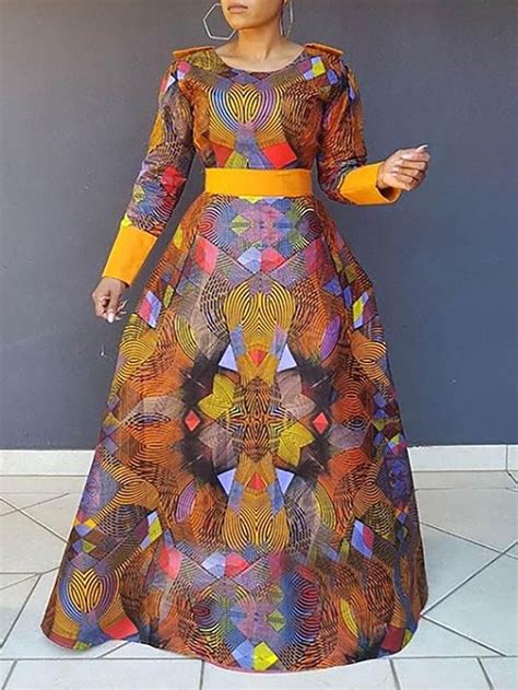 Round Collar Long Sleeve Womens Maxi Dress Latest African Fashion