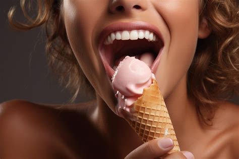 Premium Photo High Angle Woman Licking Ice Cream Cone