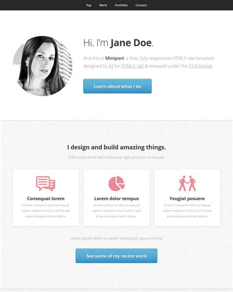 free html5 responsive single page template miniport templates perfect